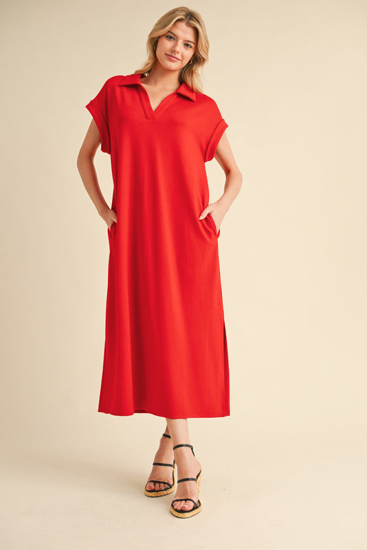 Shayla Collared Maxi Dress - Warm Red – Hello Color