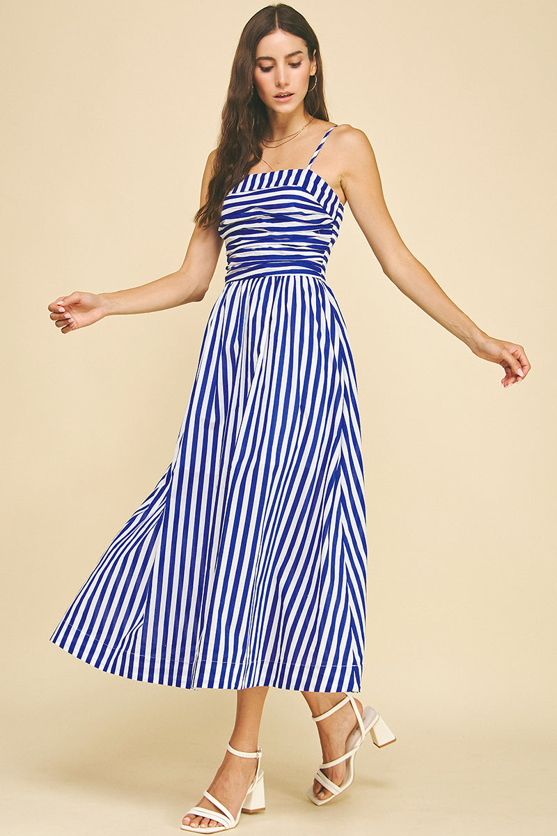 Candace Stripe Dress - White & Royal Blue – Hello Color