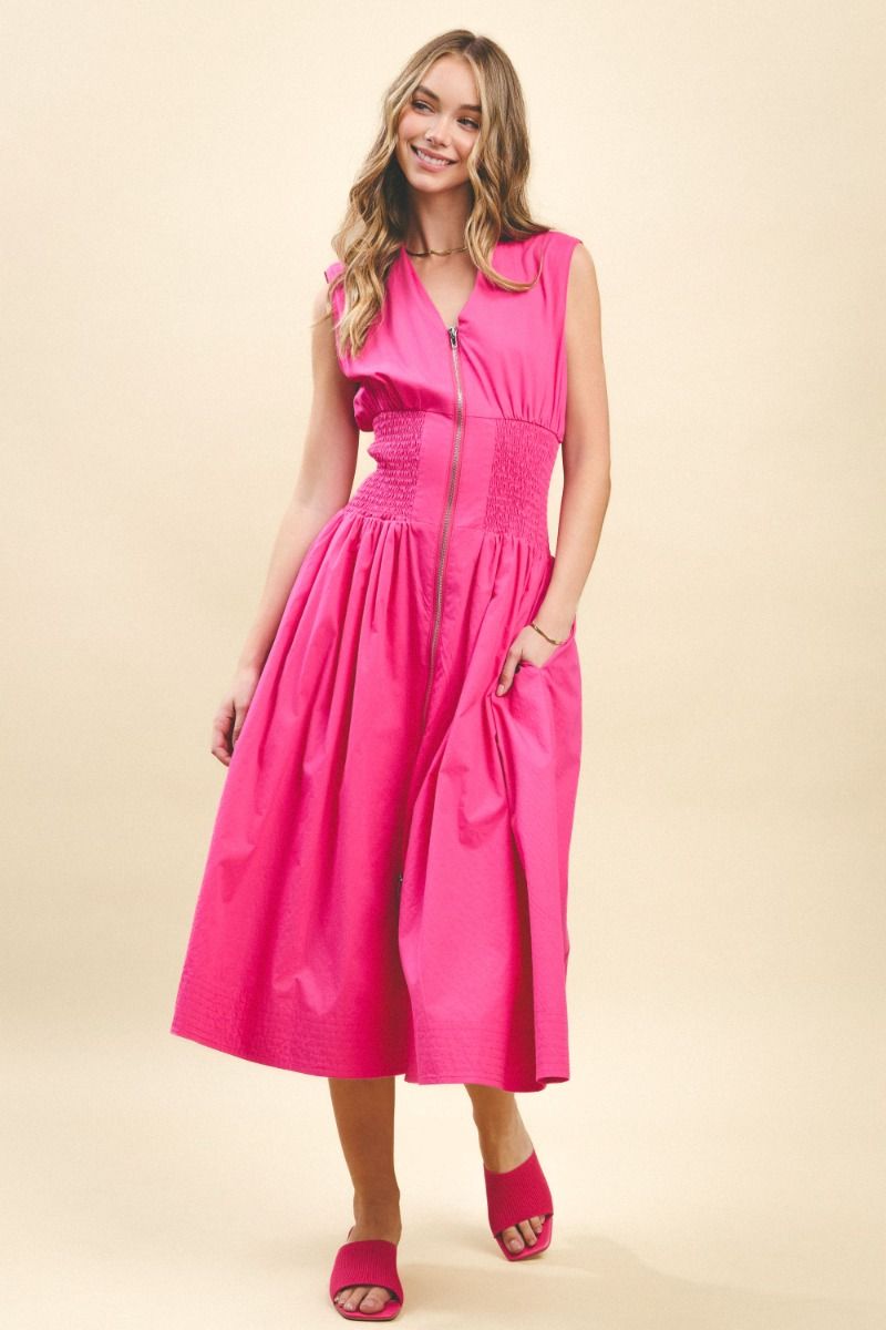 Wyatt Zip Front Dress - Bright Pink – Hello Color