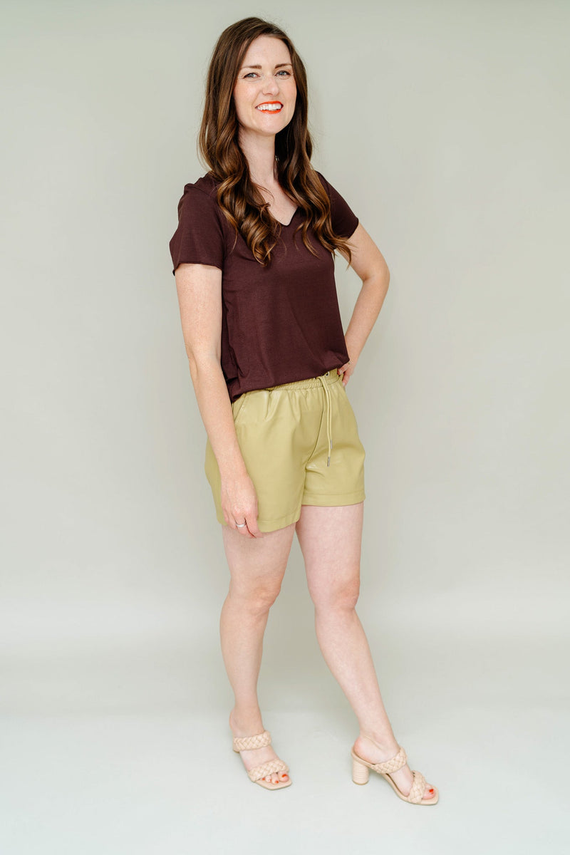 Lindsay Faux Leather Shorts - Pistachio – Hello Color